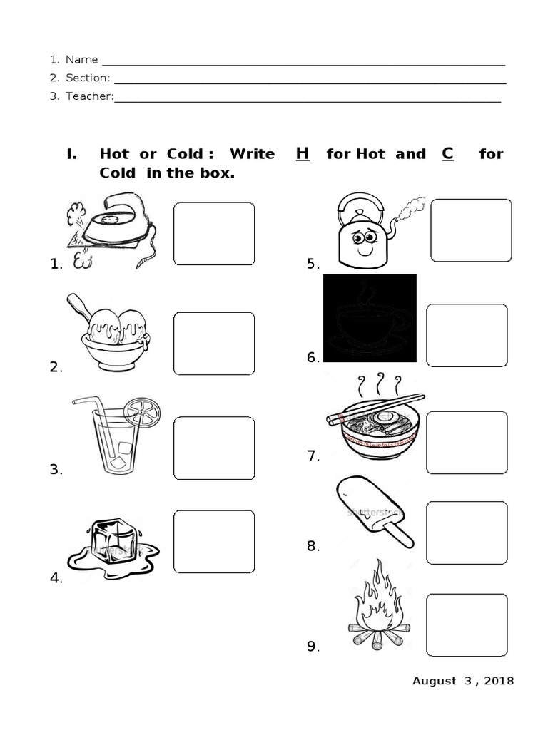 5TH Assessment - Hot and Cold Worksheets | PDF