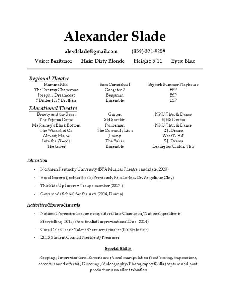 Actor Resume: Alexander Slade | PDF