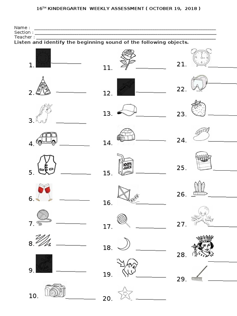 Beginning Sounds: A Kindergarten Phonics Assessment from October 19th ...