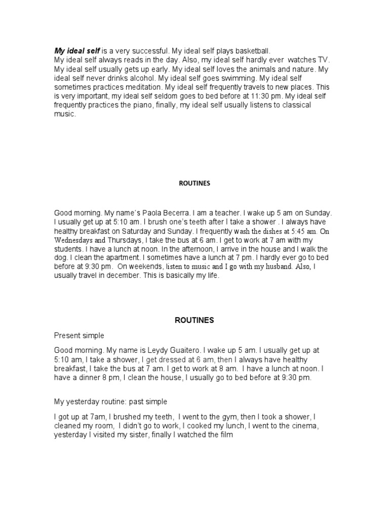 My Ideal Self Is A Very Successful. My Ideal Self: Routines | PDF