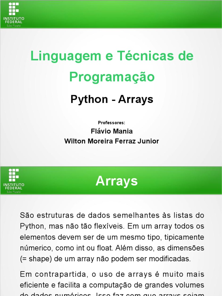 Aula06 - Array PDF | PDF | Estrutura de dados de matriz | Python ...