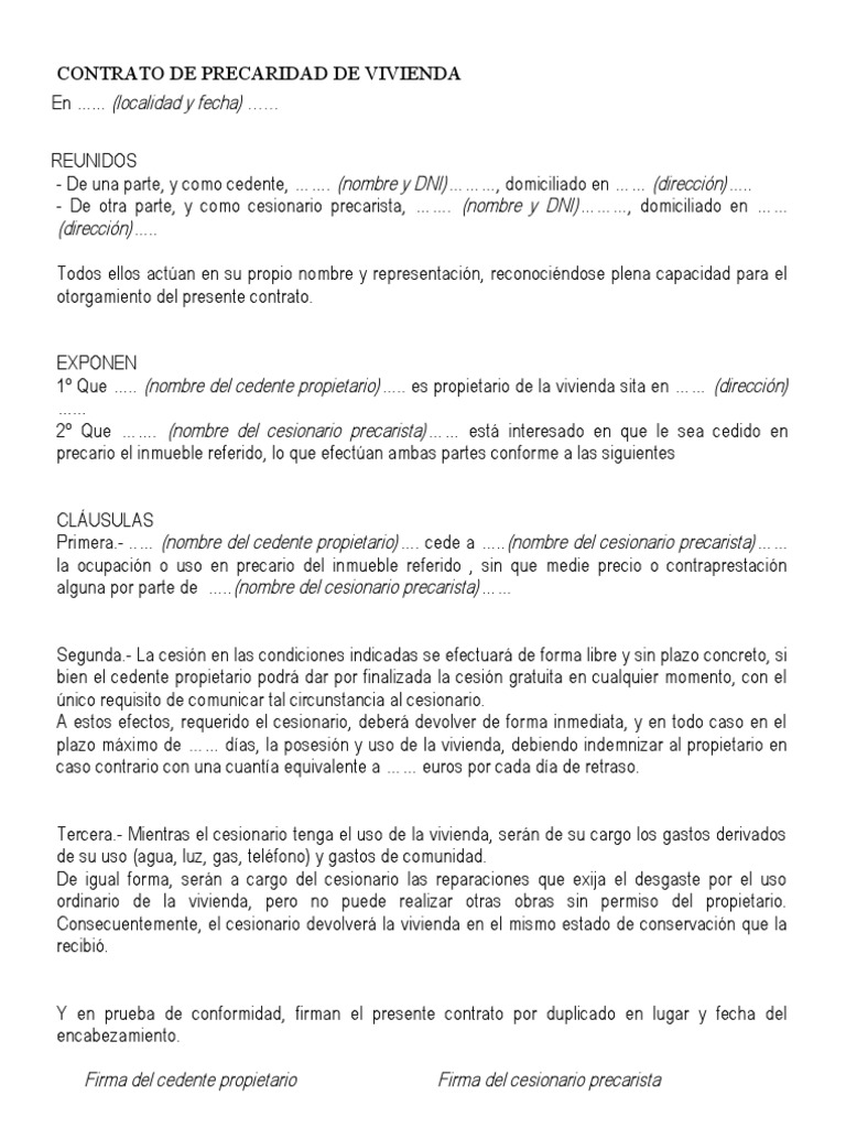 Modelo de Contrato de Precario Vivienda | PDF | Derecho