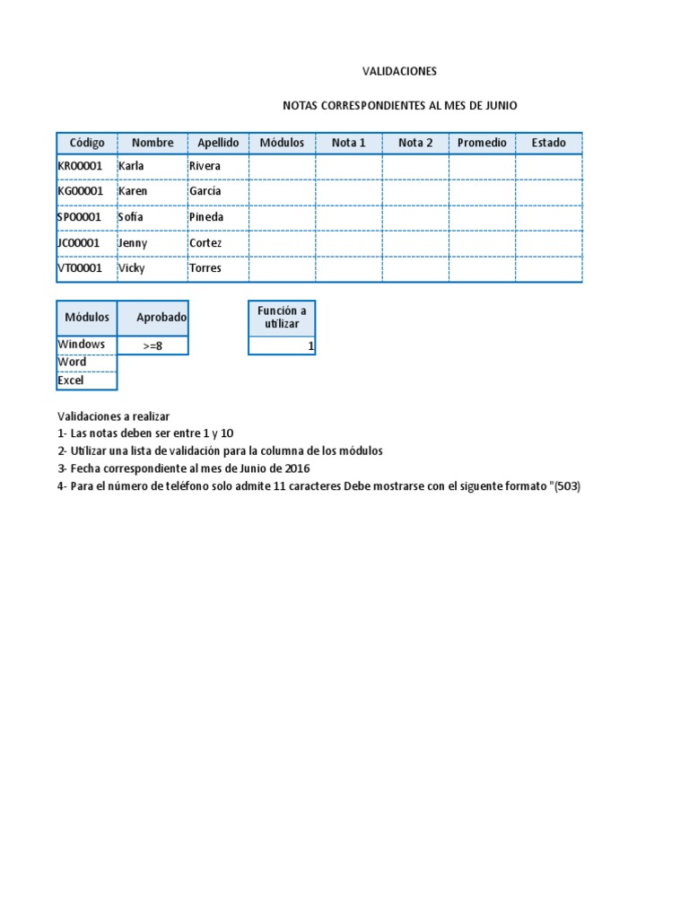 Validaciones de Datos | PDF | Microsoft Excel | Microsoft Windows