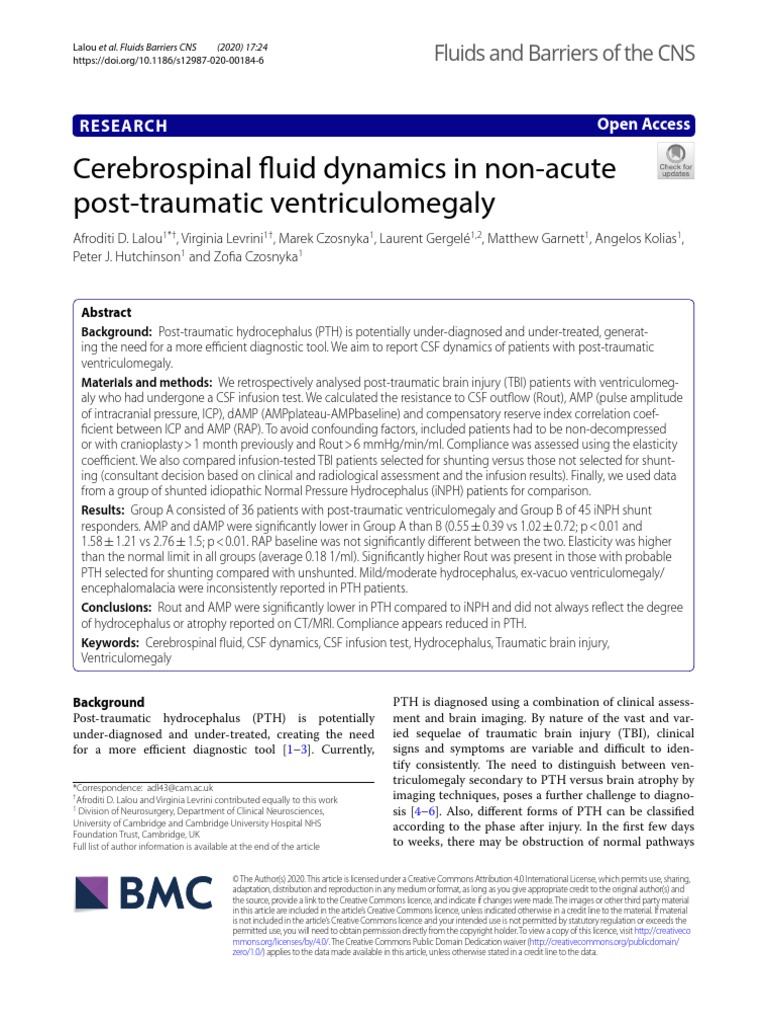 Cerebrospinal Fluid Dynamics in Non-Acute Post-Traumatic ...