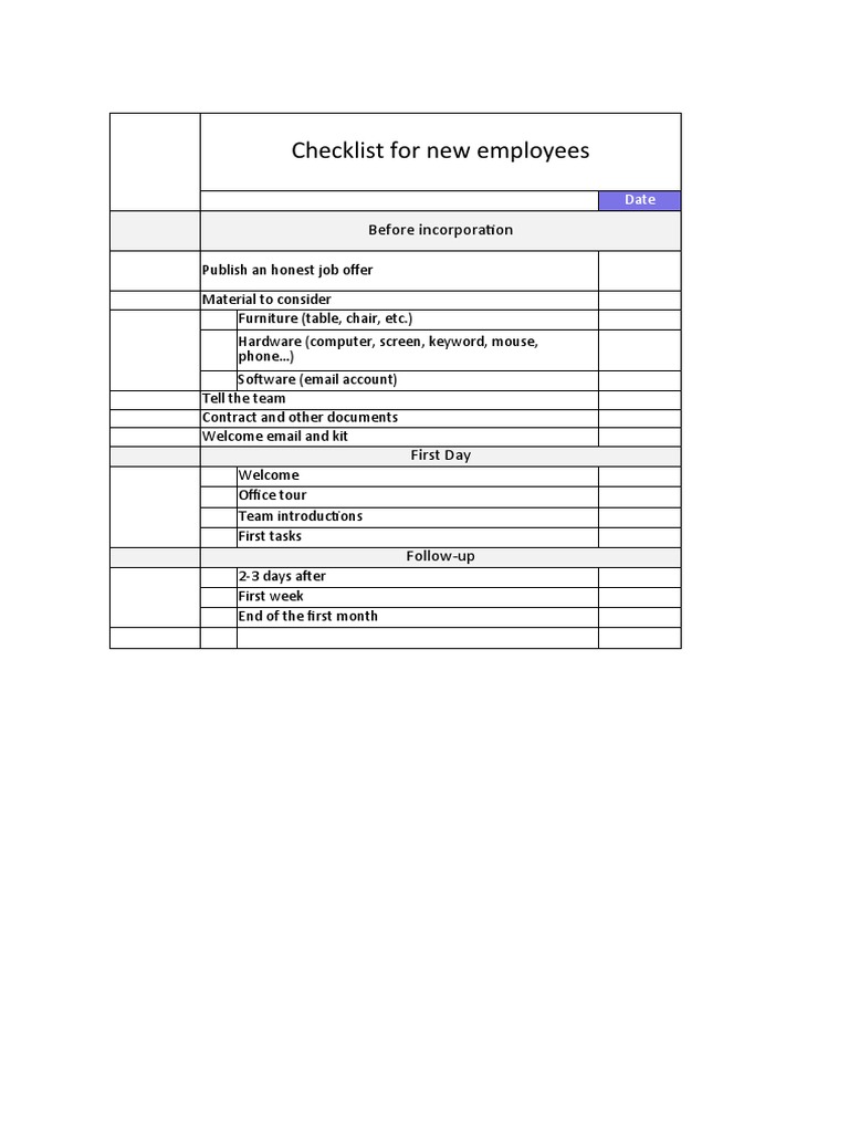 Checklist Onboarding New Employee | PDF