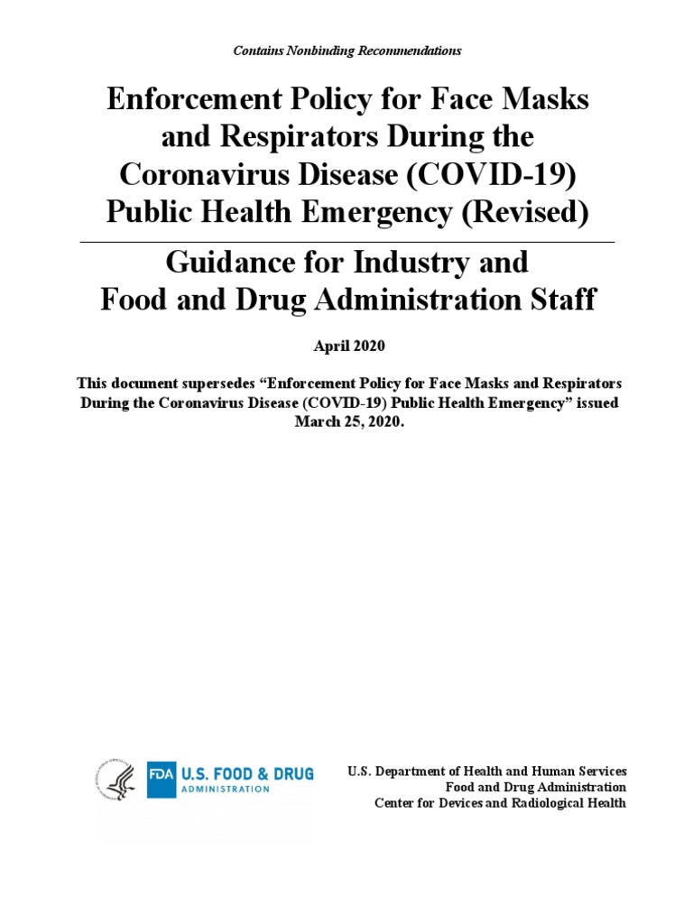 FDA Face Mask Guidance During COVID-19 | PDF | Federal Food | Food And ...