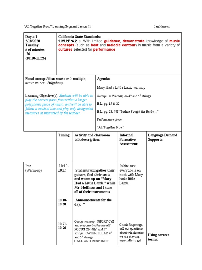 Edtpa Lesson Plan 1 Pdf Cognition Behavior Modification