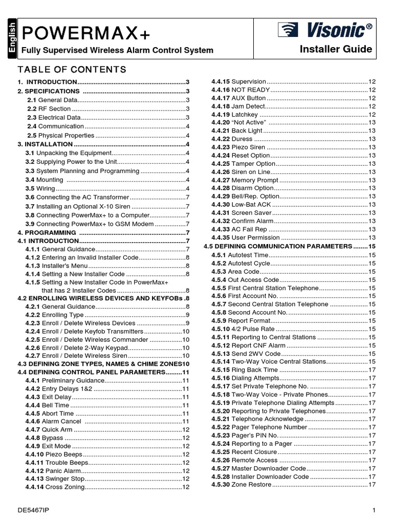 Visonic Power Max Plus Installation Manual PDF | PDF | Electrical ...
