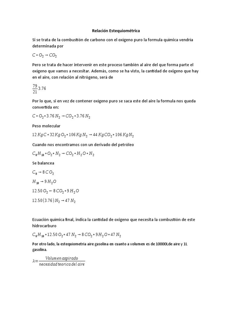 Relación Estequiométrica | PDF | Estequiometría | Combustión