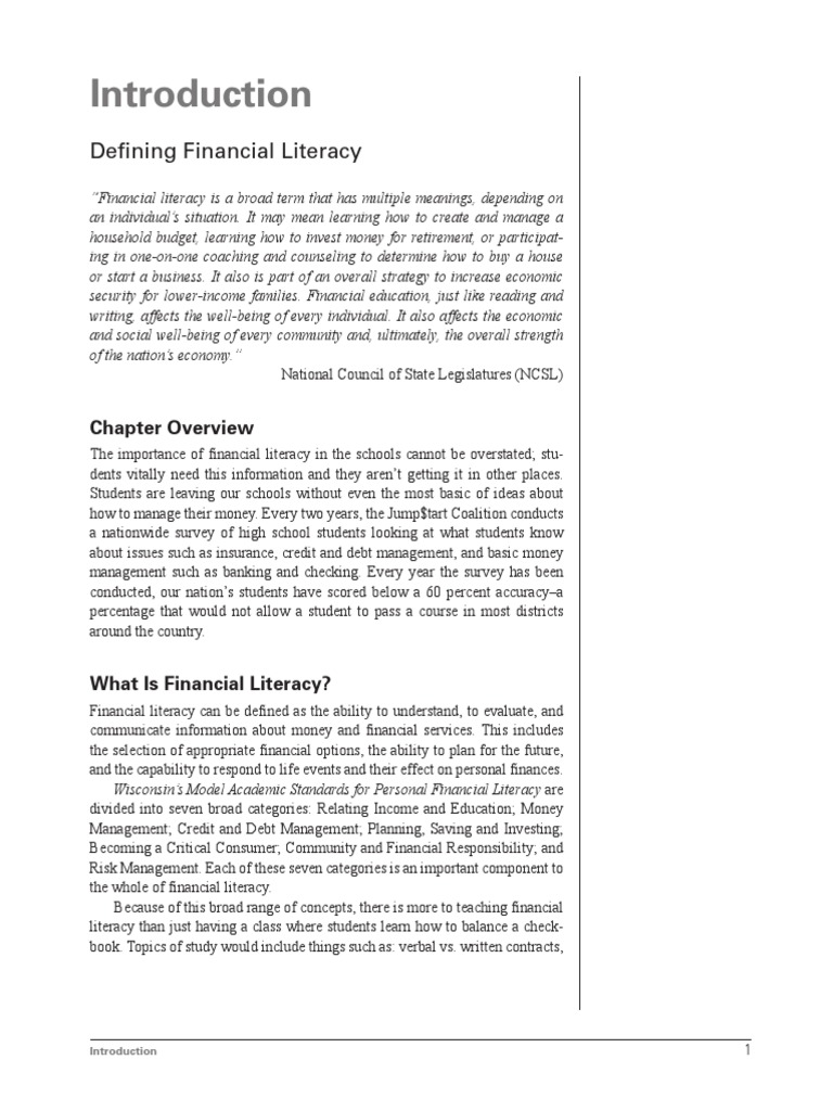 Defining Financial Literacy: Chapter Overview | PDF | Financial ...