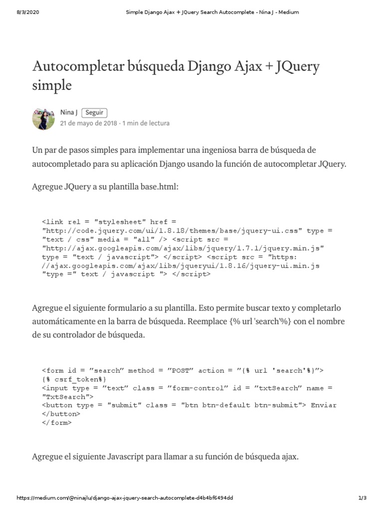Simple Django Ajax Jquery Search Autocomplete Nina J Medium Pdf Ajax Programming J