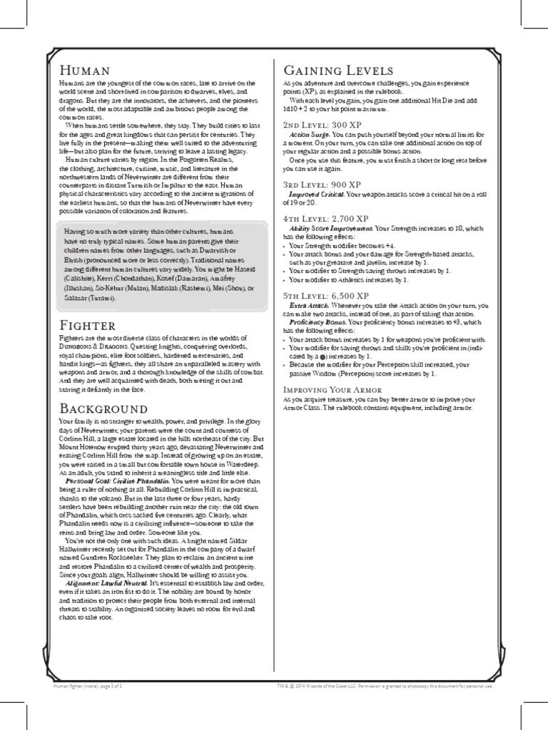Human Gaining Levels: 2nd Level: 300 XP | PDF | Fantasy | Leisure