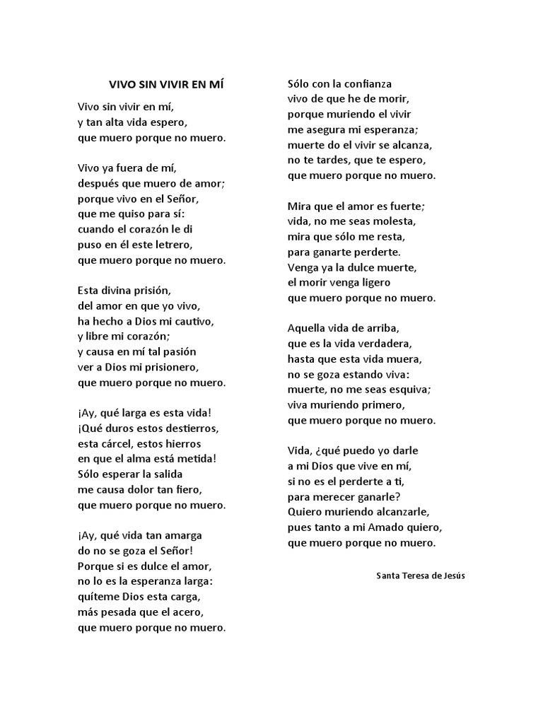 Poema "Vivo sin vivir en mí" | PDF
