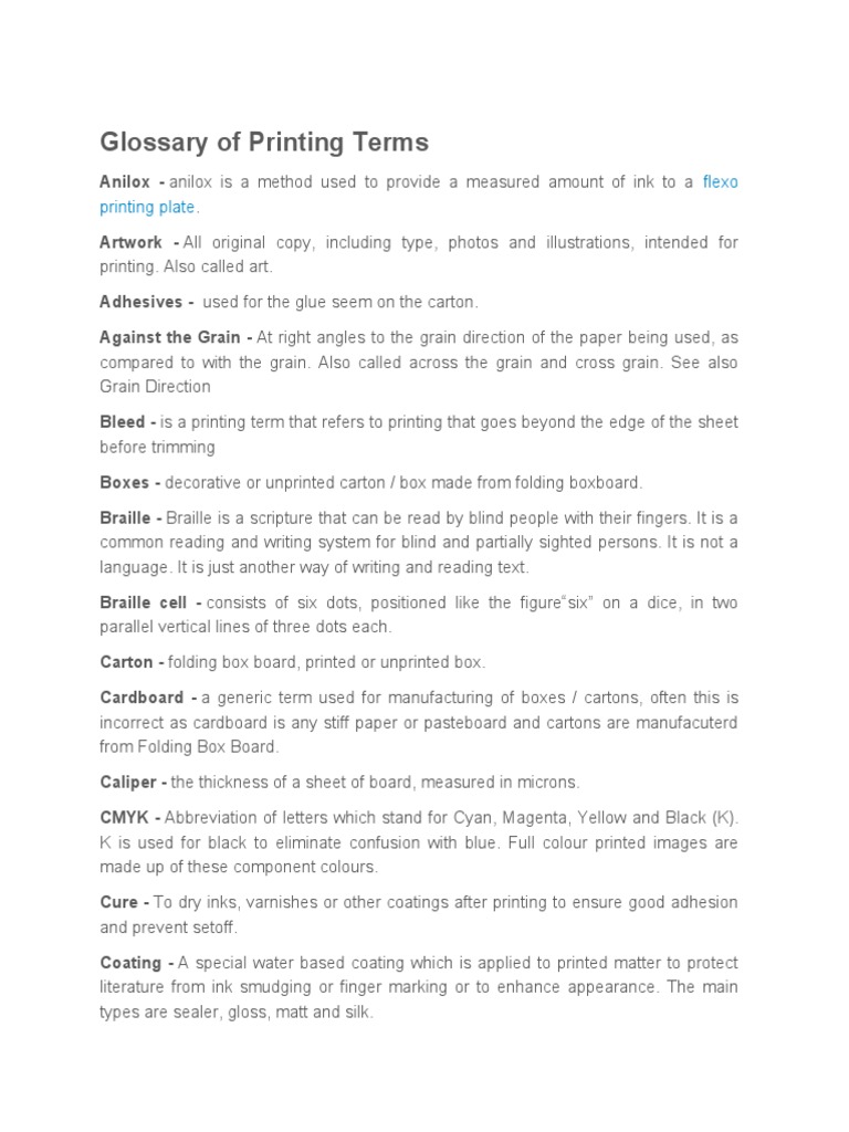 Glossary of Printing Terms | PDF | Printing | Paper