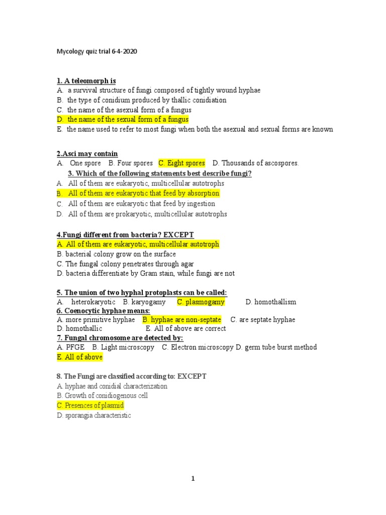 A Teleomorph Is: 3. Which of The Following Statements Best Describe ...