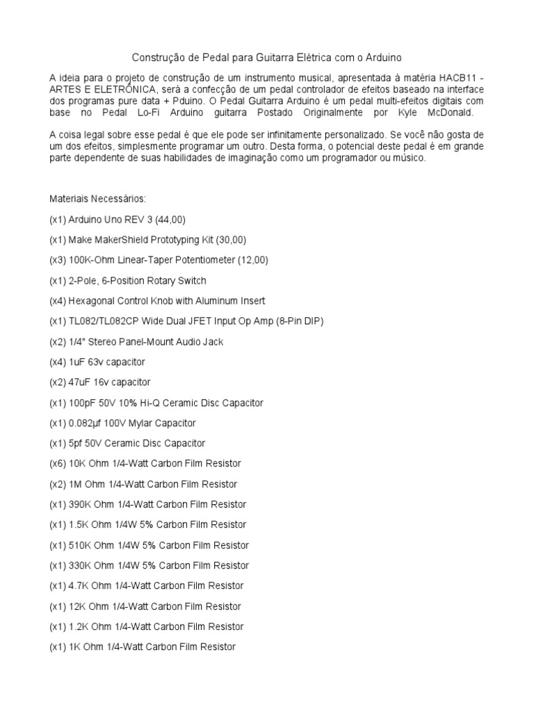 Pedal Com Arduino | PDF | Arduino | Rede elétrica