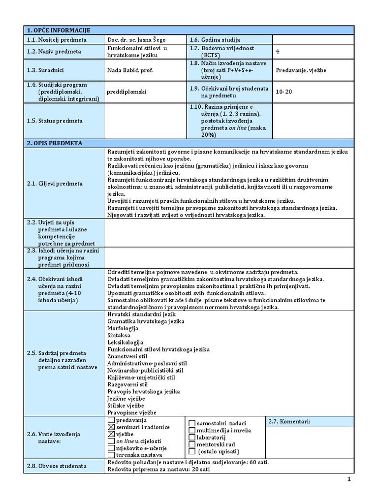Funkcionalni Stilovi U Hrvatskome Jeziku | PDF