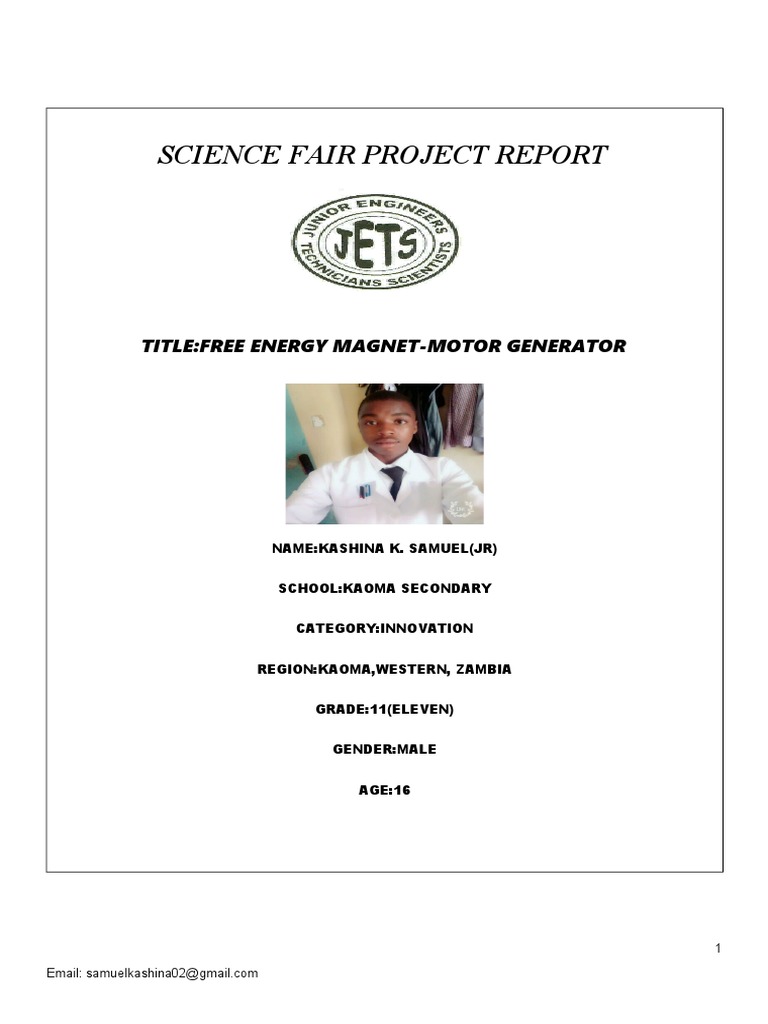 Science Fair Project Report: Title:Free Energy Magnet-Motor Generator ...