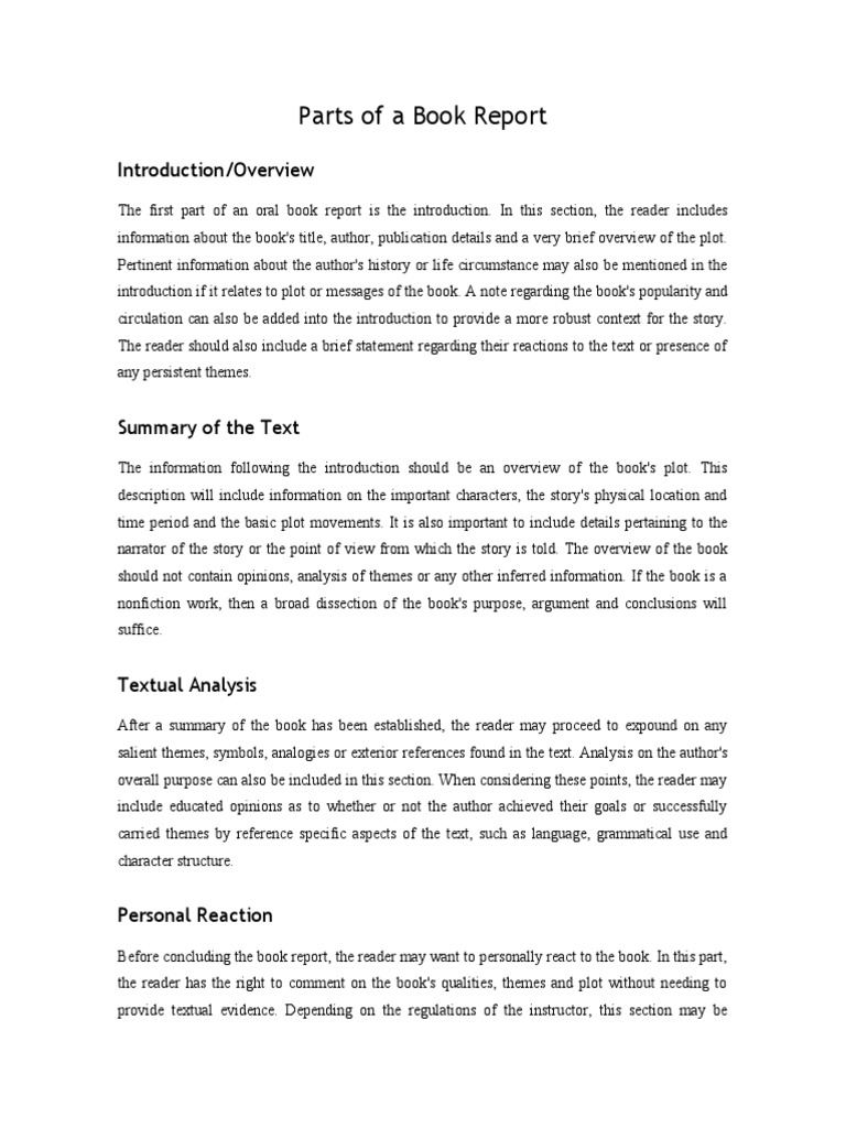 Parts of A Book Report: Introduction/Overview | PDF | Books | Narration