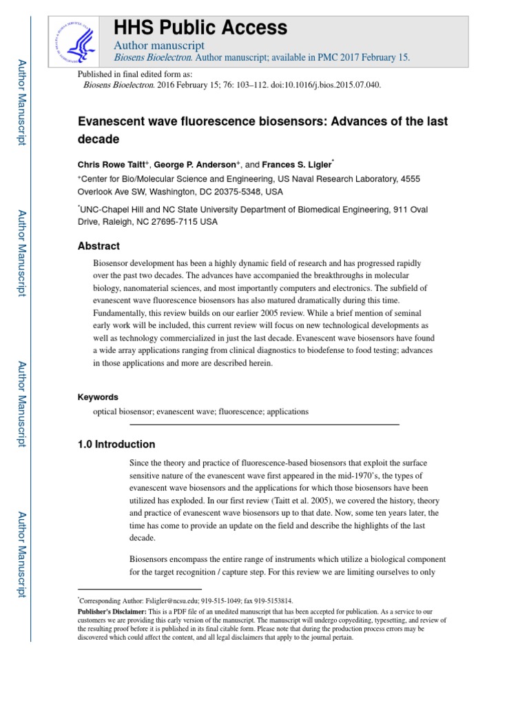 2.evanescent Wave Fluorescence Biosensors Advances of The Last Decade | PDF | Biosensor ...