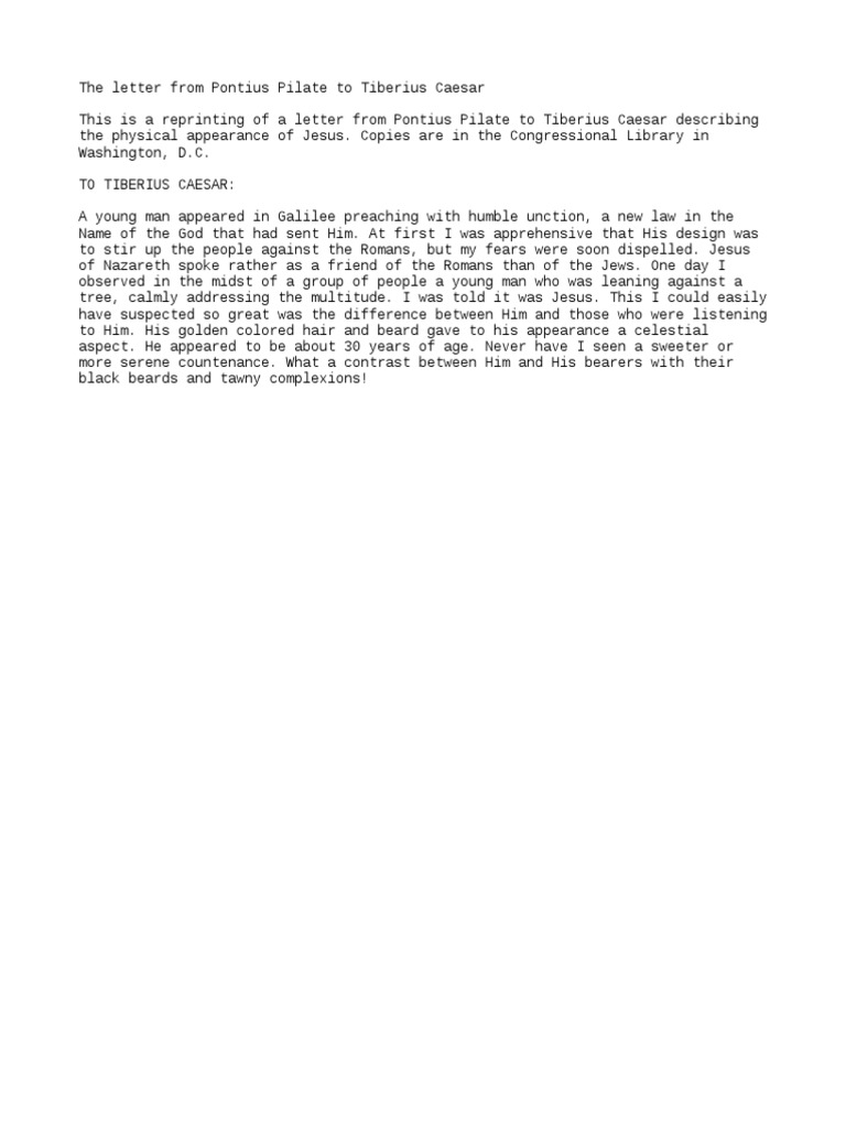 The Letter From Pontius Pilate To Tiberius Caesar | PDF