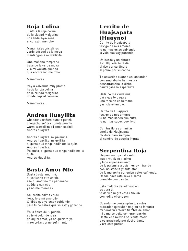 Letras de Huaynos Puneños | PDF | Religión y creencia | Naturaleza