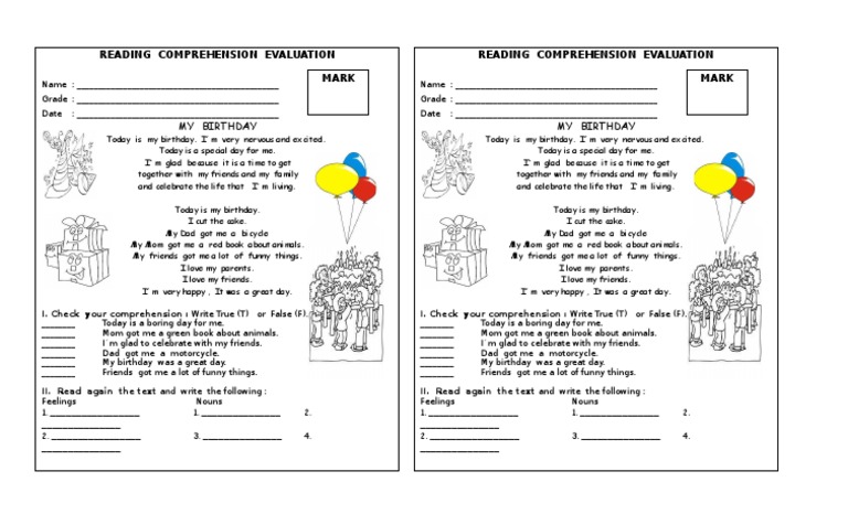 Birthday Reading Comprehension Test | PDF | Language Arts & Discipline ...