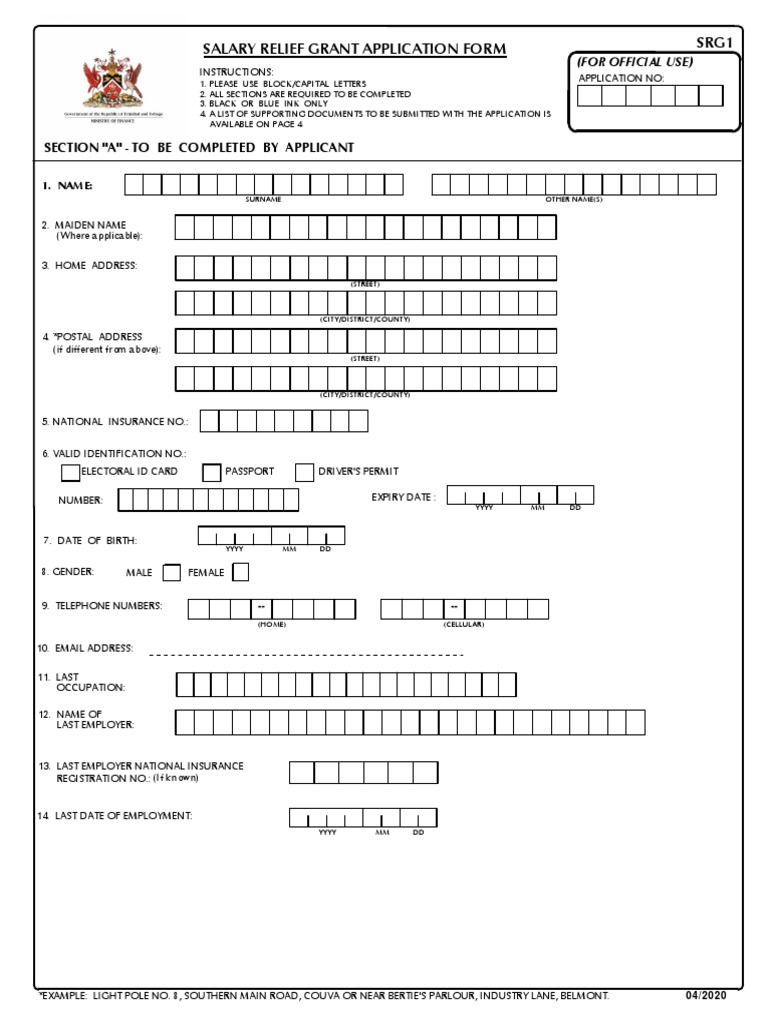 Salary Relief Grant Application Form Srg1: (For Official Use) | PDF ...