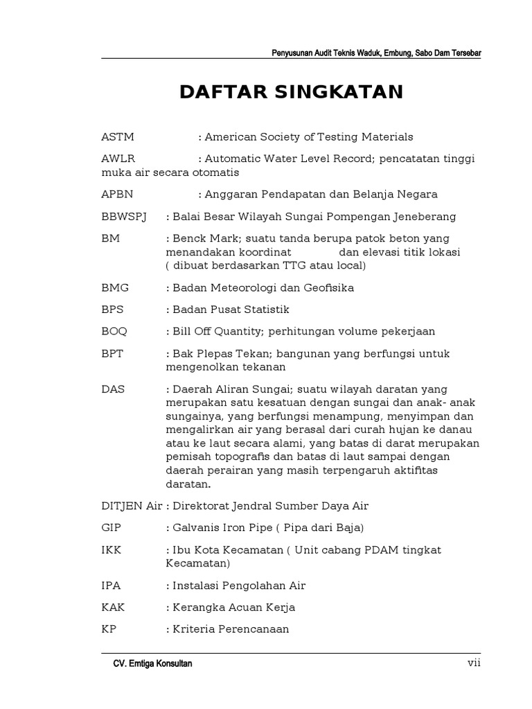 Daftar Singkatan Lap. Pendahuluan | PDF