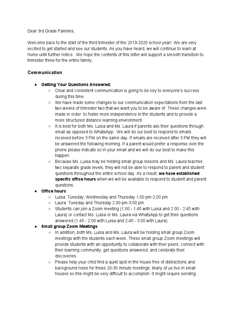 3rd Grade Letter To Parents | PDF | Physical Education | Learning