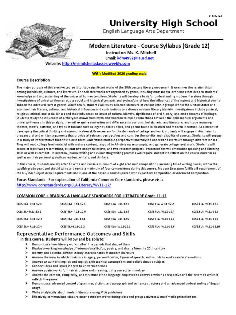 Regular Modern Literature Syllabus With Modified 2020 Grading Scale ...