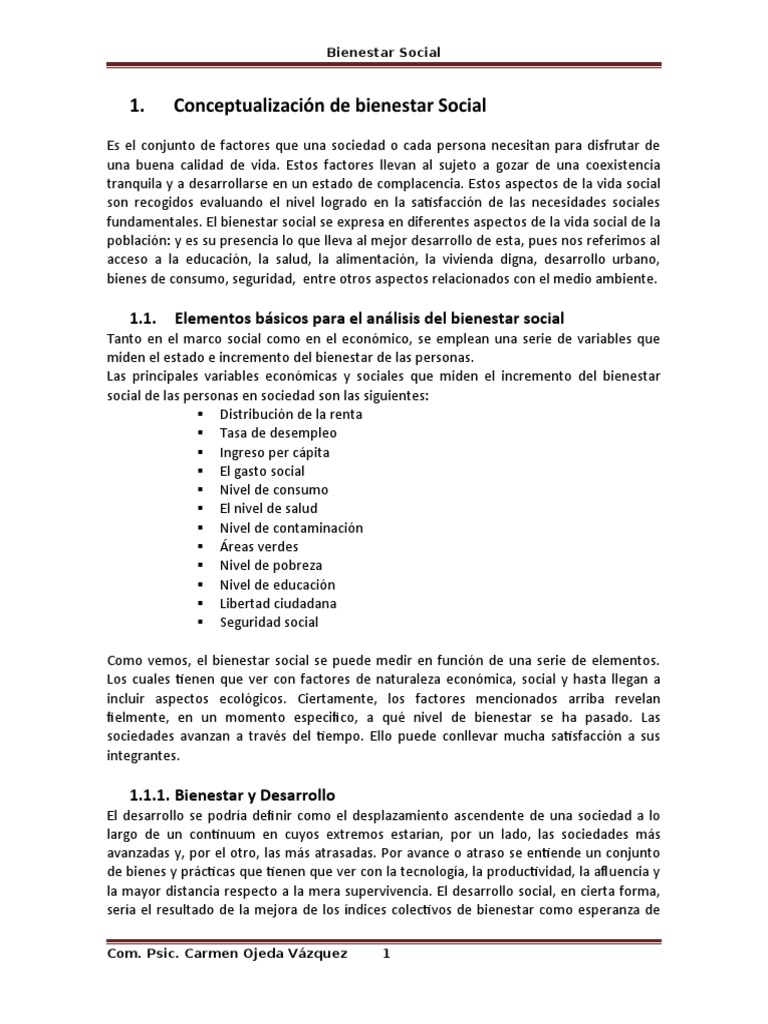 1. Conceptualización de bienestar Social: 1.1. Elementos básicos para ...
