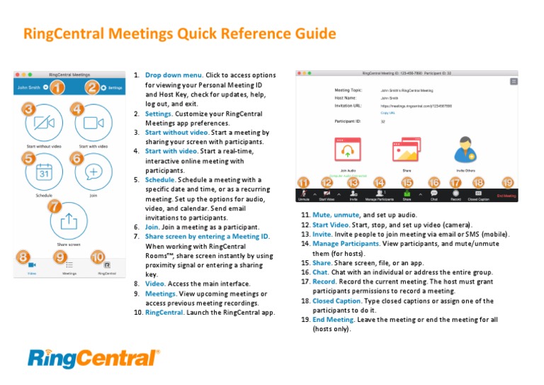 Ringcentral Meetings Quick Reference Guide: Drop Down Menu | PDF