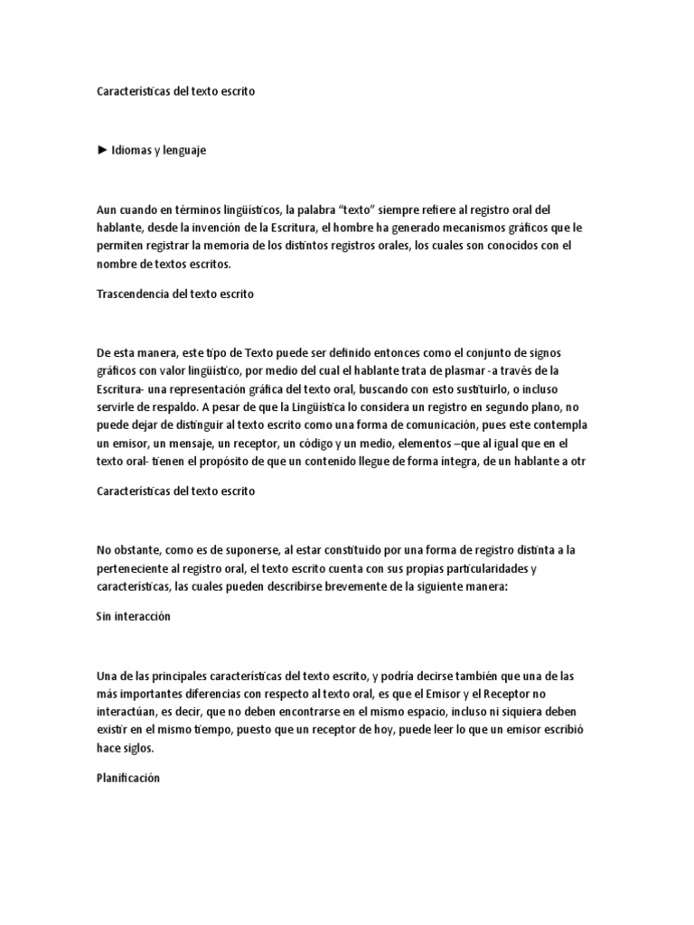 Características Del Texto Escrito | PDF | Escritura | Lingüística
