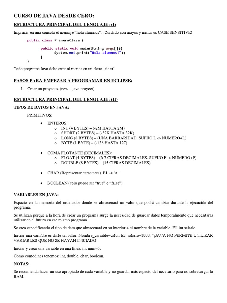 Curso de Java Desde Cero PDF | PDF | Java (lenguaje de programación ...