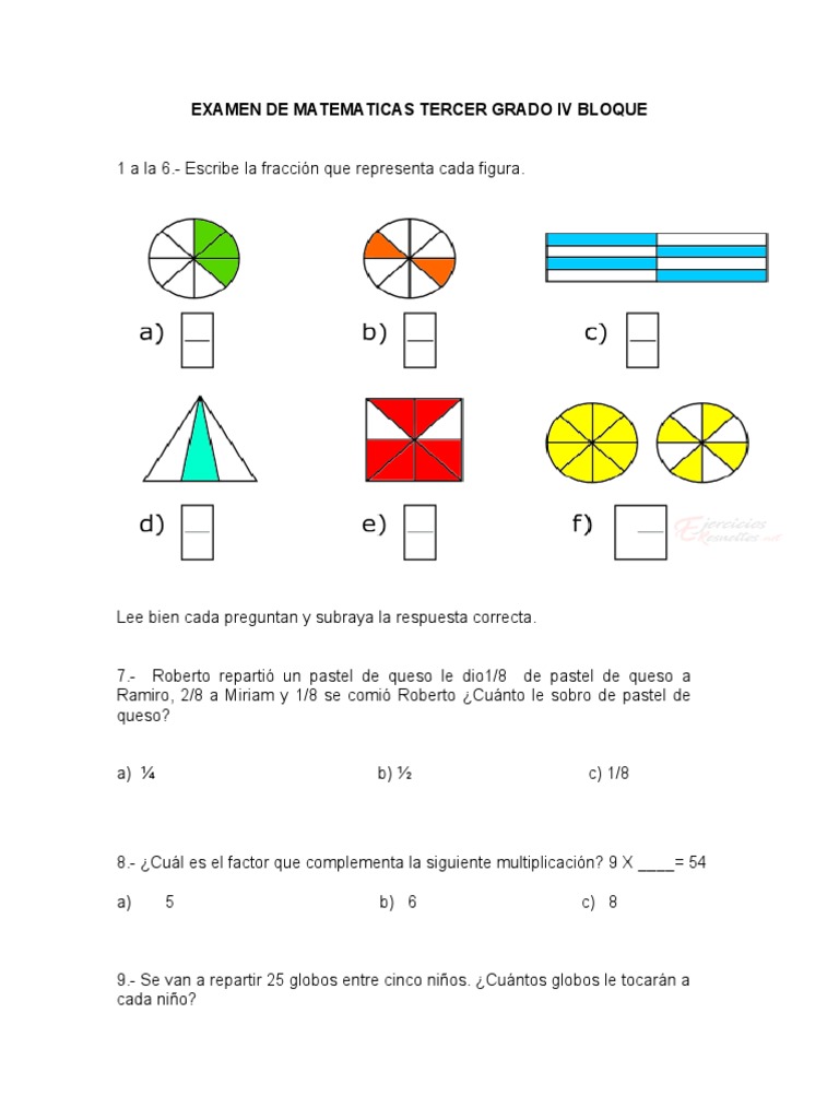 Examen de Matematicas Tercer Grado Iv Bloque | PDF