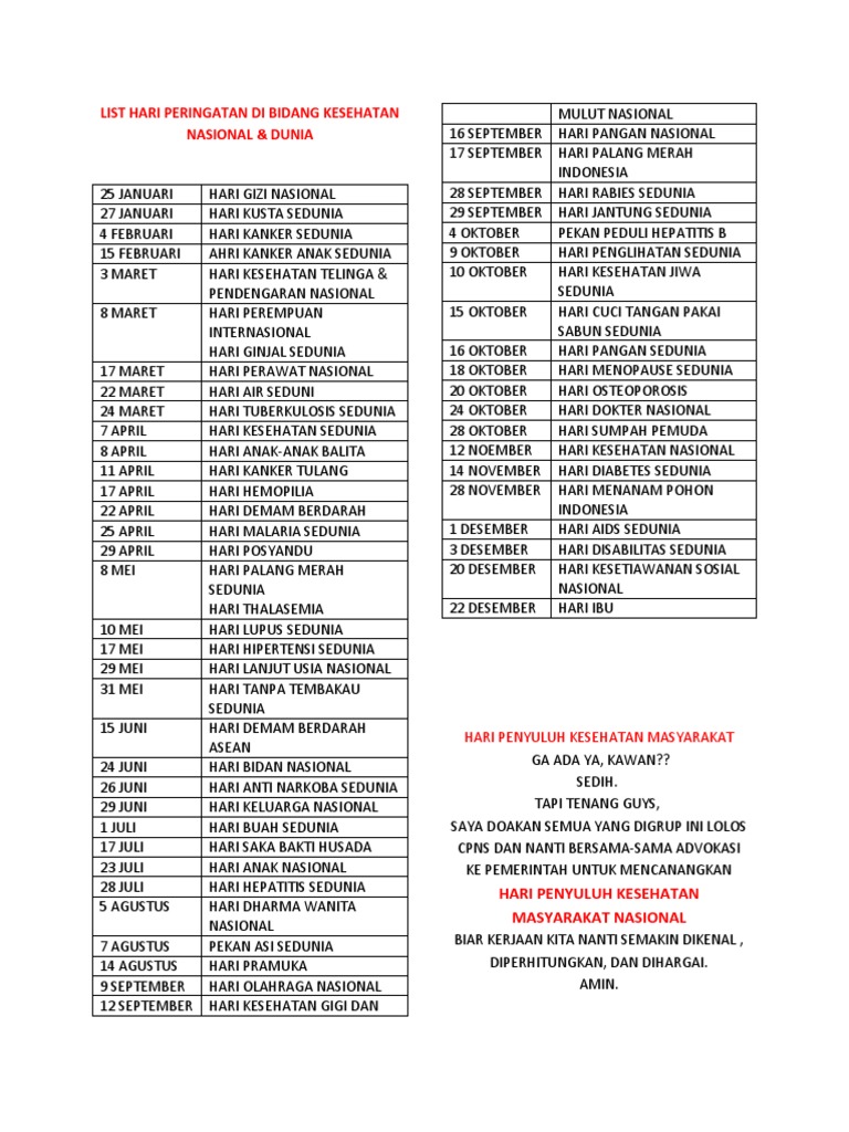 Kalender Hari Kesehatan | PDF