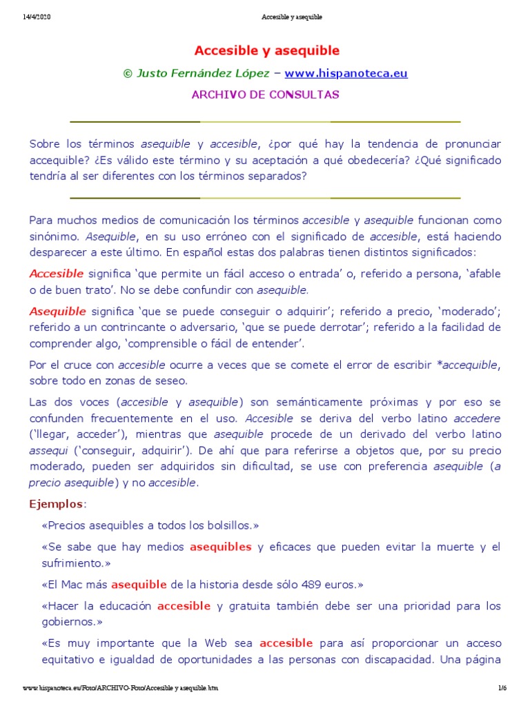Accesible y Asequible | PDF | Diccionario | Palabra