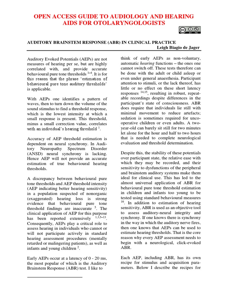 Auditory Brainstem Response - ABR - in Clinical Practice PDF | PDF ...