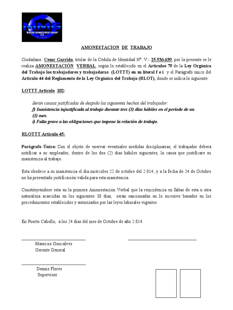 Formato - Amonestaciones Por Escrito | PDF