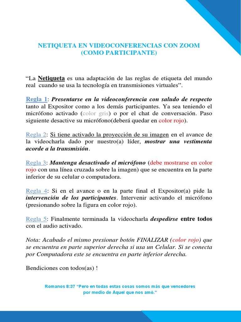 Netiqueta en Videoconferencias Zoom | PDF | Juegos y actividades ...