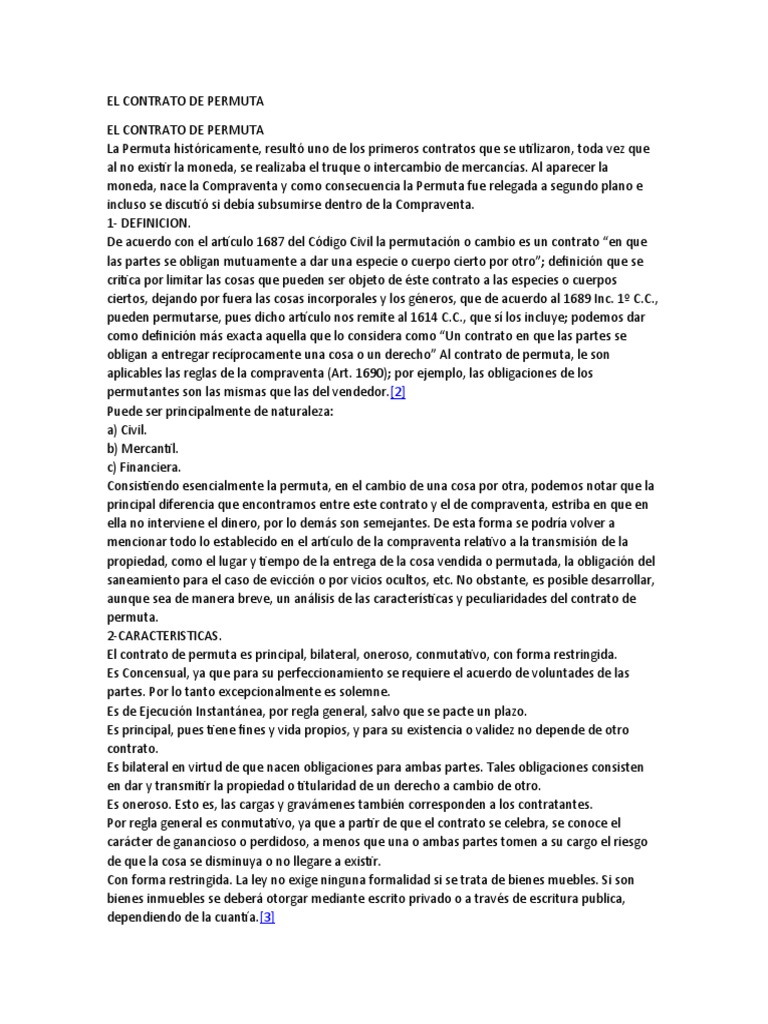 Contrato de Permuta: Definición y Características | PDF | Propiedad ...