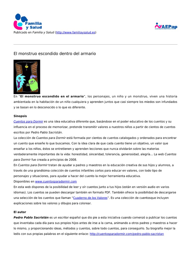 El monstruo del armario: valentía infantil | PDF | Dormir | Cuentos
