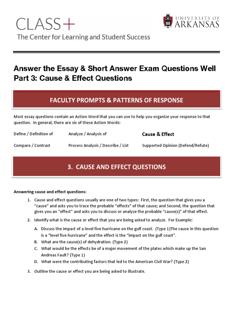 Answer The Essay & Short Answer Exam Questions Well Part 3: Cause ...