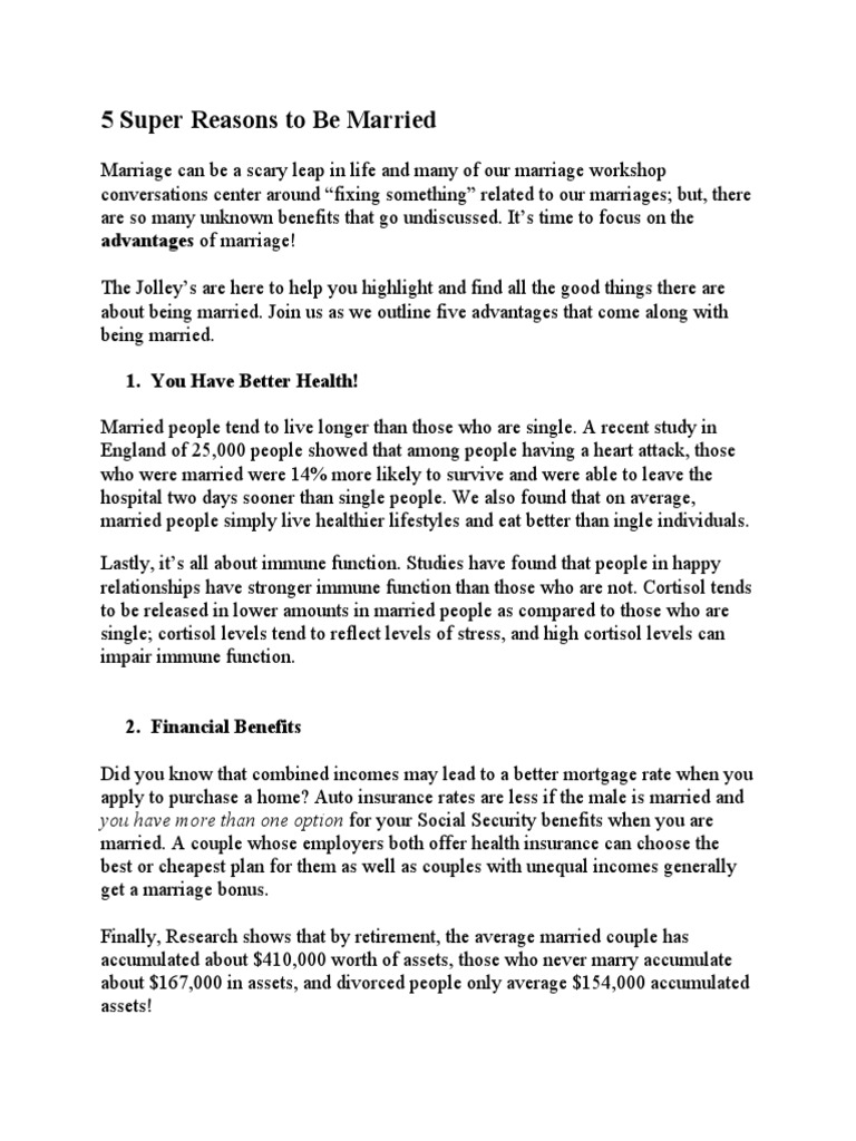 5 Super Reasons To Be Married | PDF | Family | Marriage