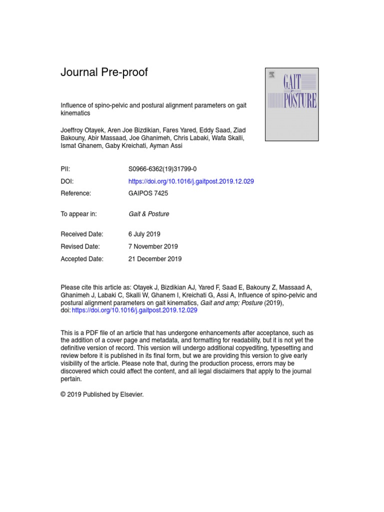Journal Pre-Proof: Gait & Posture | PDF | Pelvis | Anatomical Terms Of ...