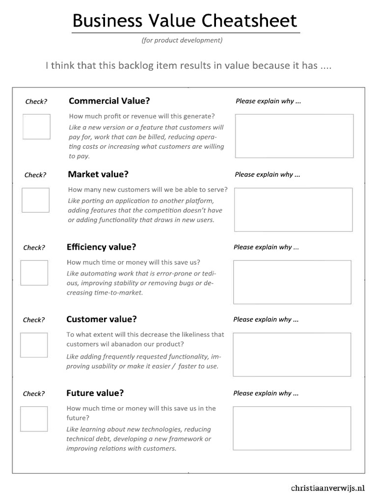 The Business Value Cheatsheet | PDF