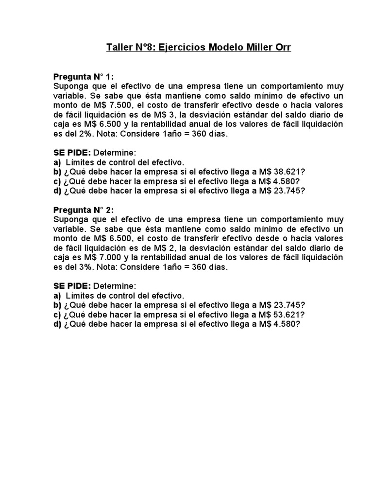 Taller N°8 Modelo Miller Orr | PDF
