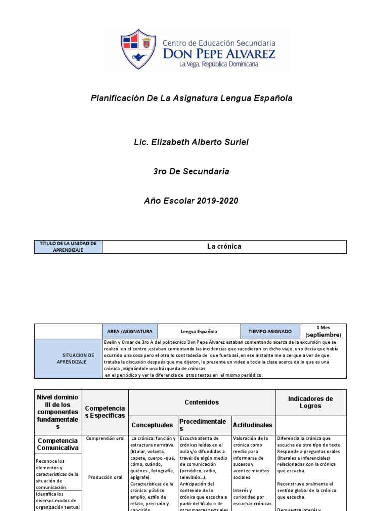 Planificación de 3ro Lengua Española 2019-2020 | Descargar gratis PDF ...