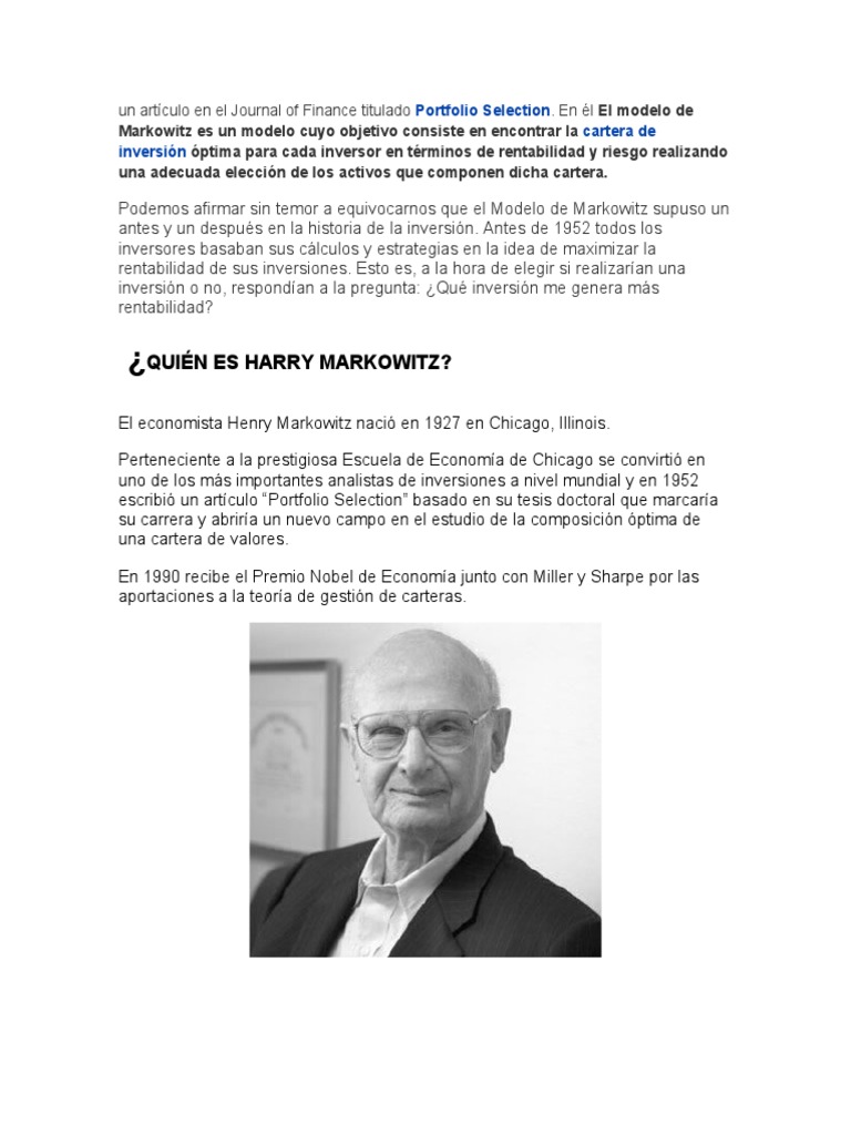 El Modelo de Markowitz | PDF | Economias | Inversiones